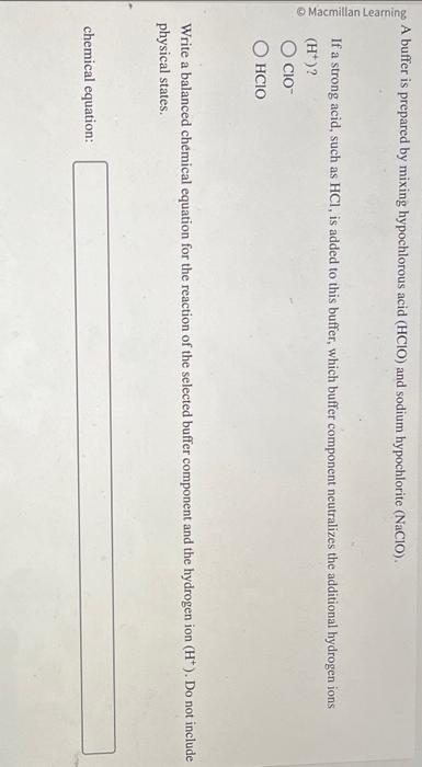 Solved Which pair of compounds will form a buffer in aqueous | Chegg.com