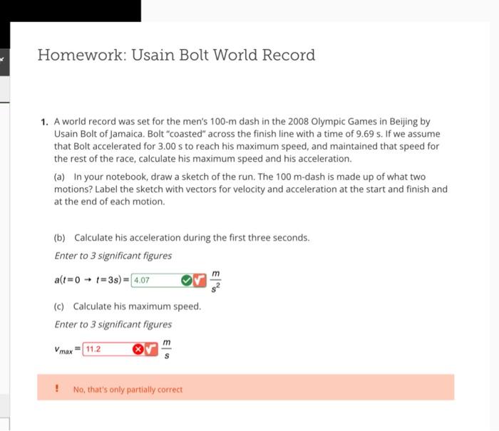 Solved Homework: Usain Bolt World Record 1. A world record | Chegg.com