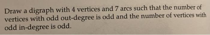 Solved Draw a digraph with 4 vertices and 7 arcs such that | Chegg.com