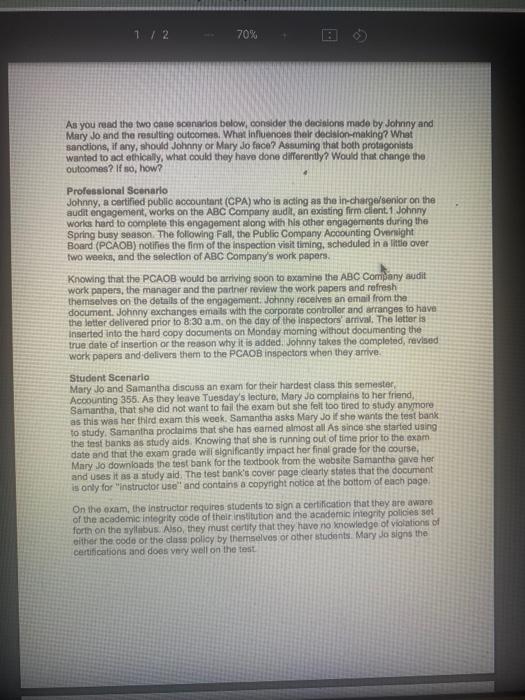 Solved 1 / 2 70% As you read the two case scenarios below, | Chegg.com