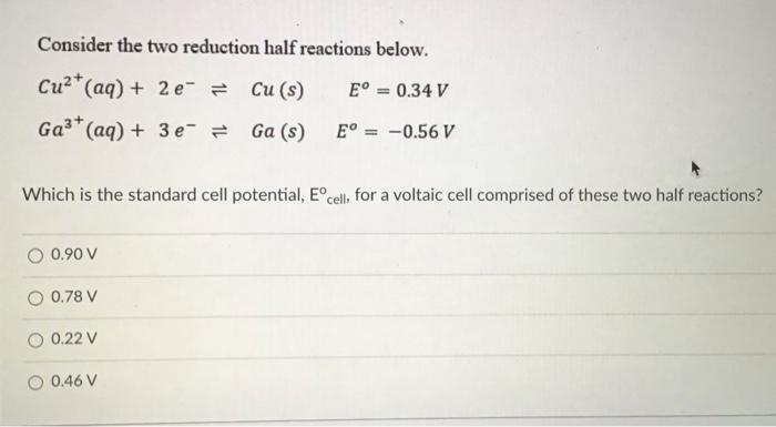 Solved Consider the two reduction half reactions below. E° = | Chegg.com