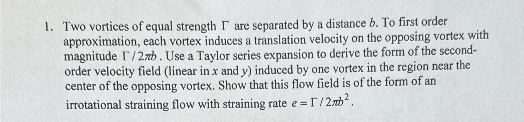 Two vortices of equal strength Γ ﻿are separated by a | Chegg.com