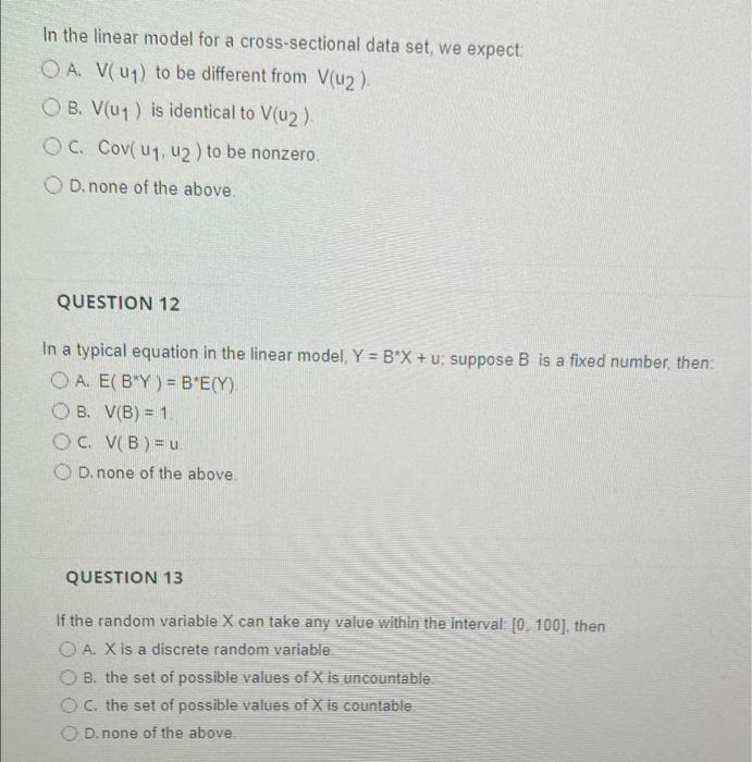 Solved In the linear model for a cross-sectional data set, | Chegg.com