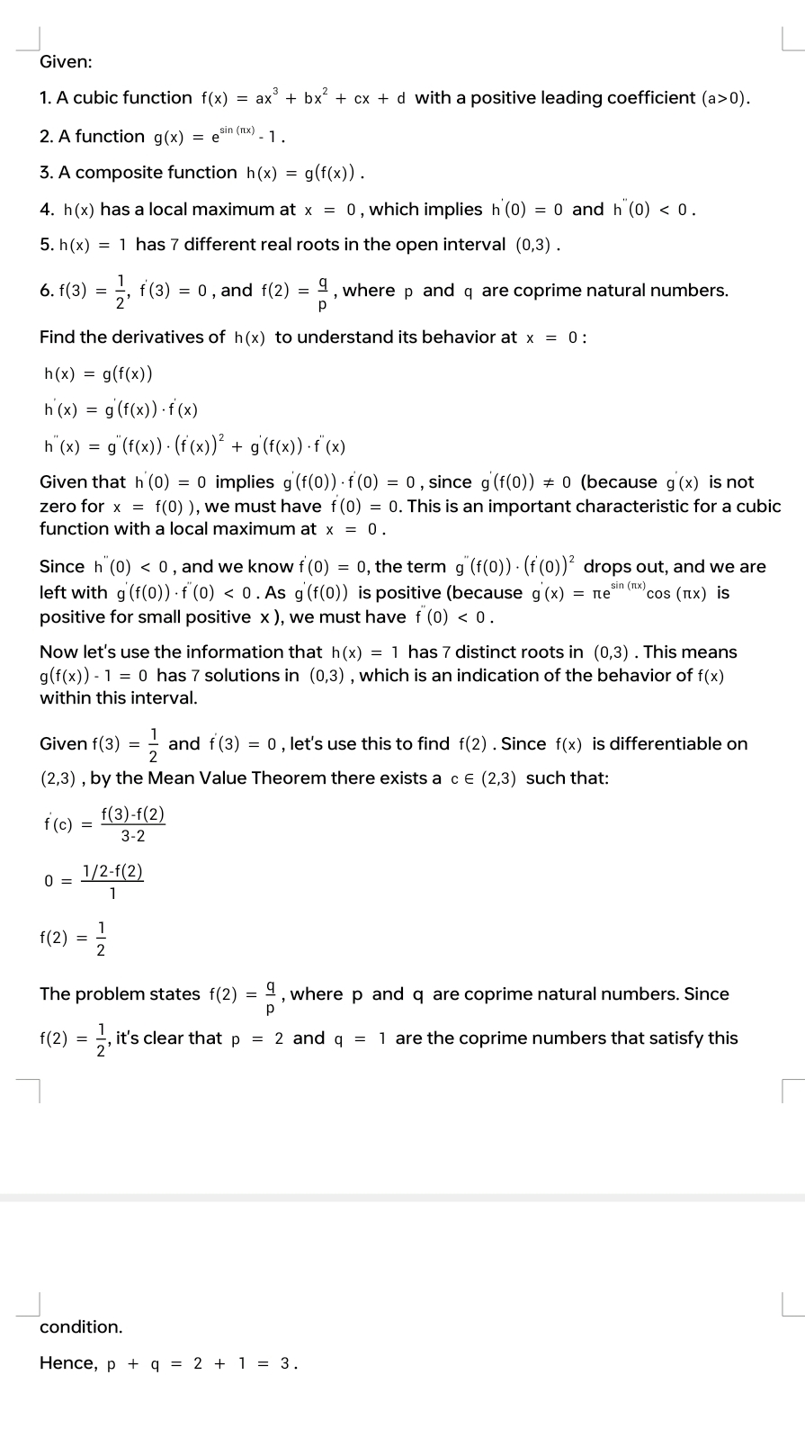 Given:A cubic function f(x)=ax3+bx2+cx+d ﻿with a | Chegg.com