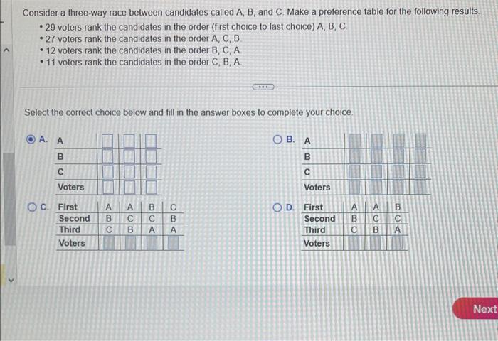 Solved Consider a three-way race between candidates called | Chegg.com
