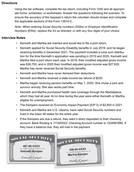 Solved Directions Using the tax software, complete the tax | Chegg.com