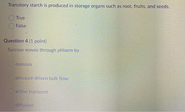 Solved Transitory starch is produced in storage organs such | Chegg.com