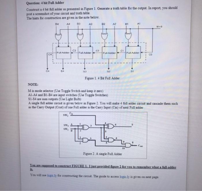 Solved Question: 4 bit Full Adder Construct a 4 bit full | Chegg.com
