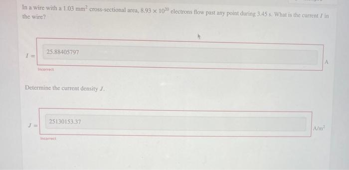 Solved In a wire with a 1.03 mm² cross-sectional area, 8.93 | Chegg.com