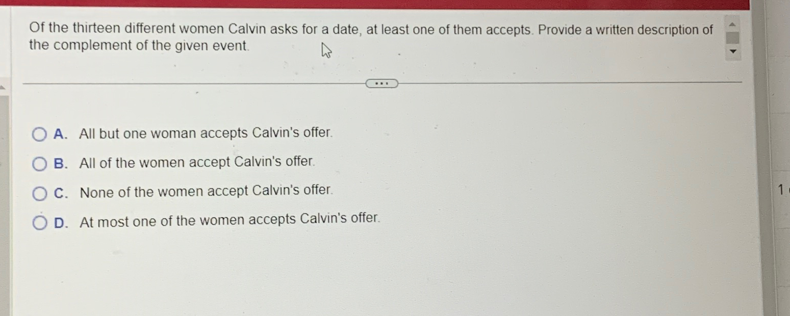 Solved Of the thirteen different women Calvin asks for a | Chegg.com