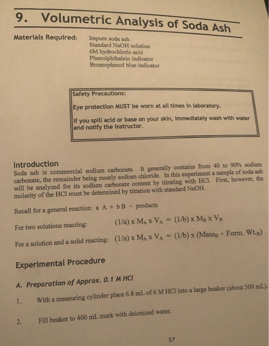 Solved 9. Volumetric Analysis of Soda Ash Materials | Chegg.com