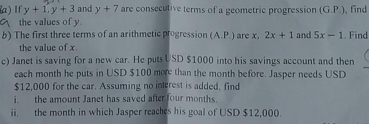Solved a) If y+1,y+3 and y+7 are consecutive terms of a | Chegg.com