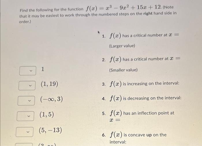 Solved Find the following for the function | Chegg.com