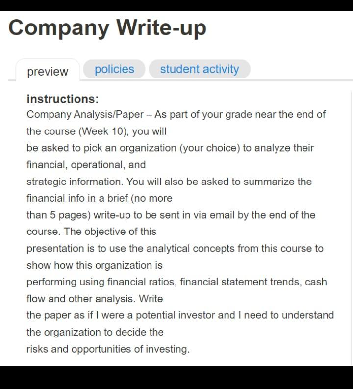 Solved instructions: Company Analysis/Paper - As part of | Chegg.com