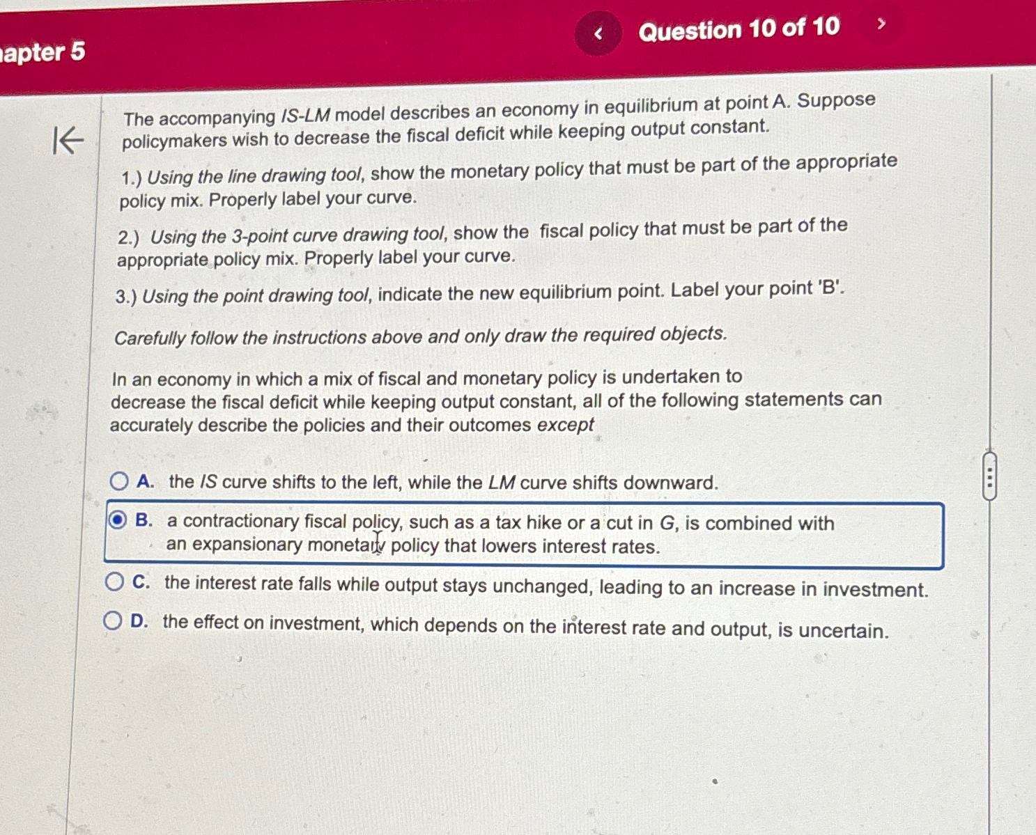 Solved Question 10 ﻿of 10apter 5The accompanying IS-LM model | Chegg.com