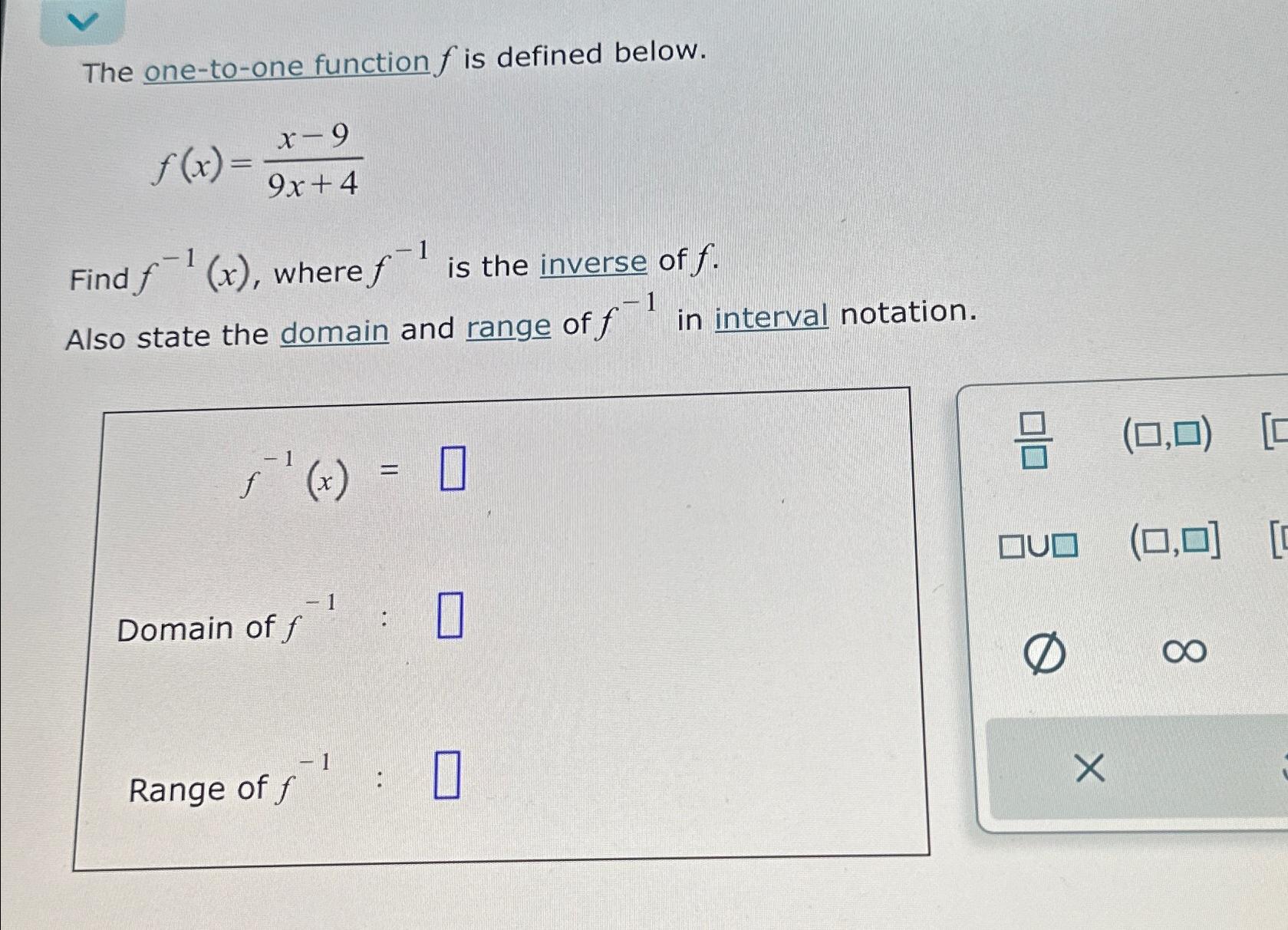 Solved The one-to-one function f ﻿is defined | Chegg.com