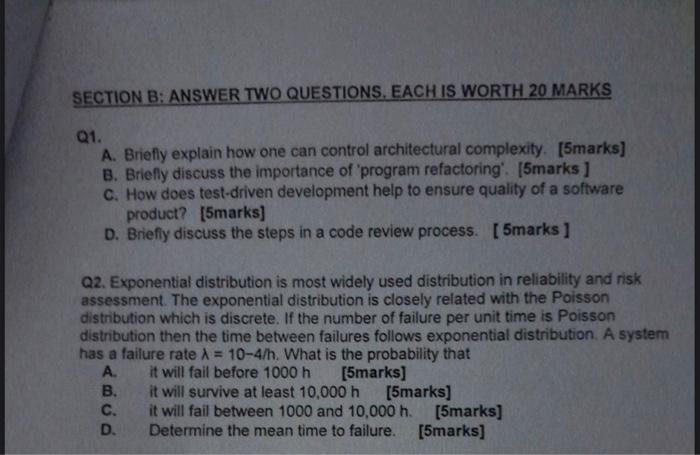 Solved Section B Answer Two Questions Each Is Worth 20