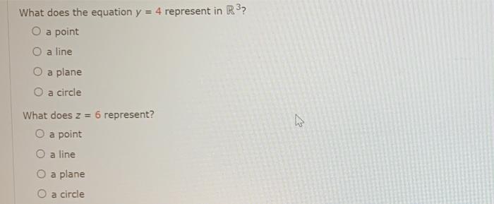 Solved What does the equation y = 4 represent in R3? O a | Chegg.com