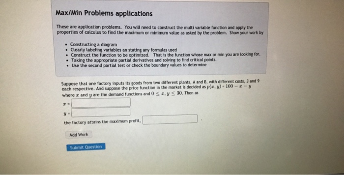 Solved Max/Min Problems applications These are application | Chegg.com