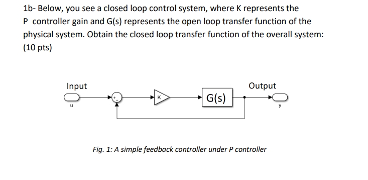 Solved 1b- ﻿Below, you see a closed loop control system, | Chegg.com