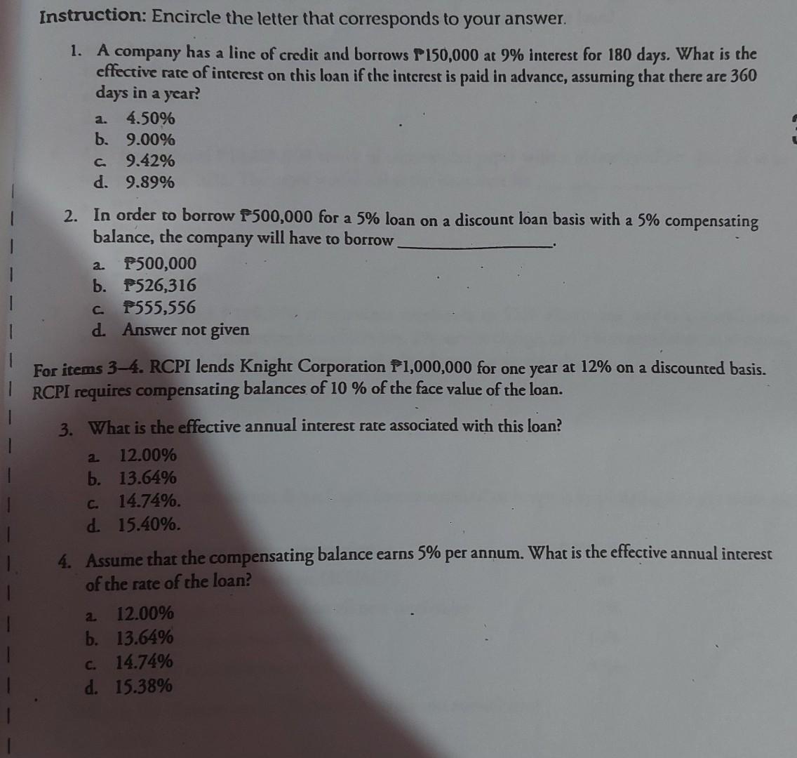Instruction: Encircle the letter that corresponds to | Chegg.com