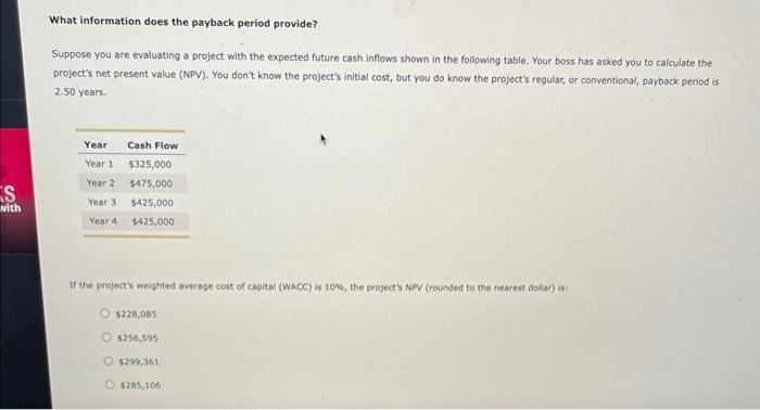Solved What information does the payback period provide? | Chegg.com