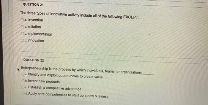 Solved QUESTION 21 The three types of innovative activity | Chegg.com