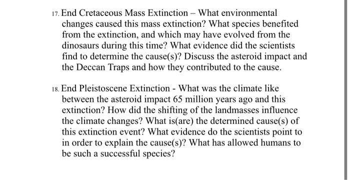 Solved 17. End Cretaceous Mass Extinction - What | Chegg.com