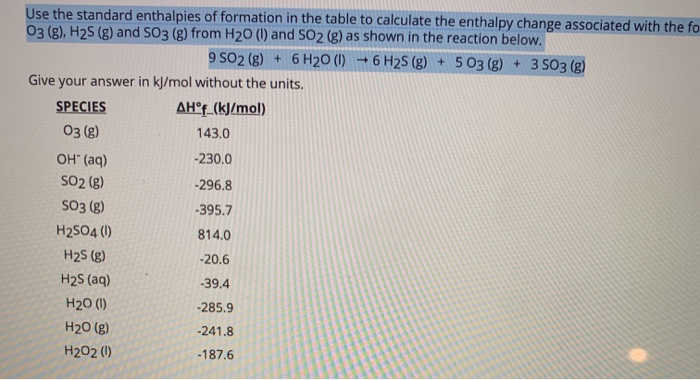 Solved Use the standard enthalpies of formation in the table | Chegg.com