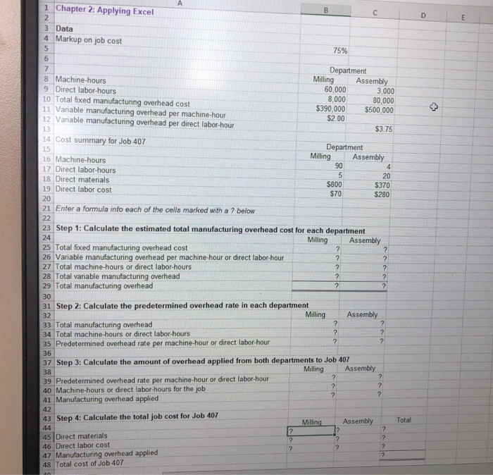 Solved Chapter 2: Applying Excel: Exercise 1. Change the | Chegg.com