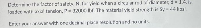 Solved Determine the factor of safety, N, for yield when a | Chegg.com