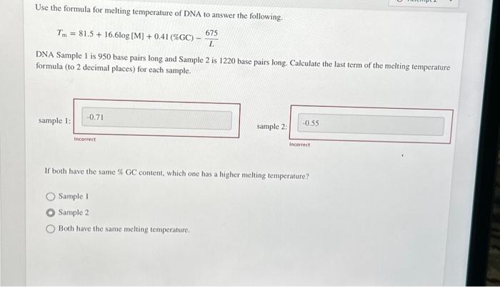 Solved Use the formula for melting temperature of DNA to | Chegg.com