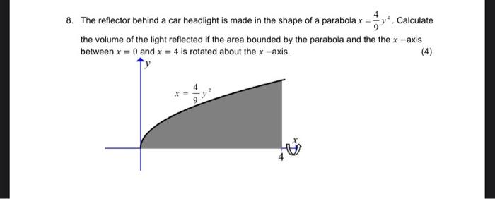 Solved 8. The reflector behind a car headlight is made in | Chegg.com