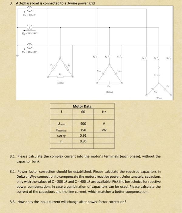 Solved 3. A 3-phase load is connected to a 3-wire power grid | Chegg.com