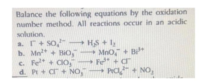 Solved Balance the following equations by the oxidation | Chegg.com