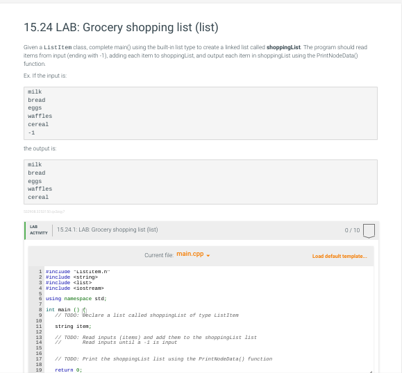 Solved 15.24 ﻿LAB: Grocery shopping list (list)Given a List | Chegg.com