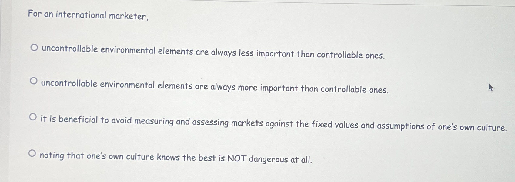 Solved For an international marketer,A. ﻿Uncontrollable | Chegg.com