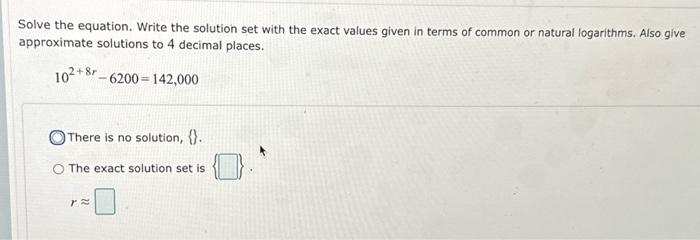 Solved Solve the equation. Write the solution set with the | Chegg.com