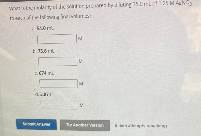 Solved What is the molarity of the solution prepared by | Chegg.com