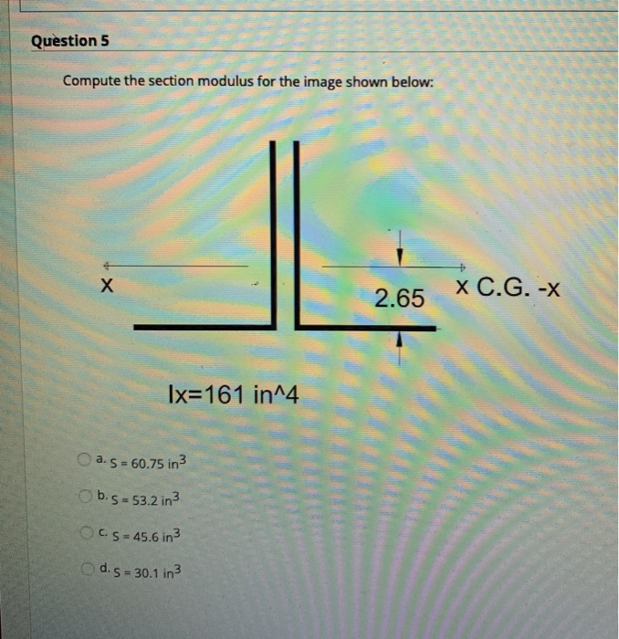 Solved Question 5 Compute the section modulus for the image | Chegg.com