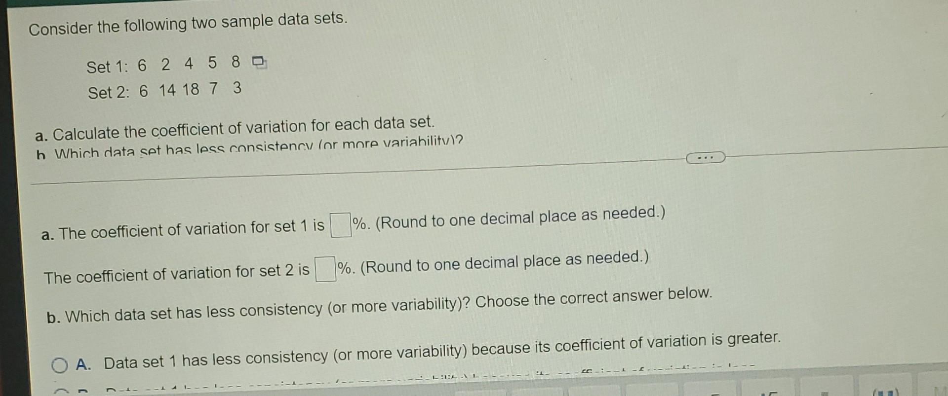 Solved Consider the following two sample data sets. Set 1: 6 | Chegg.com
