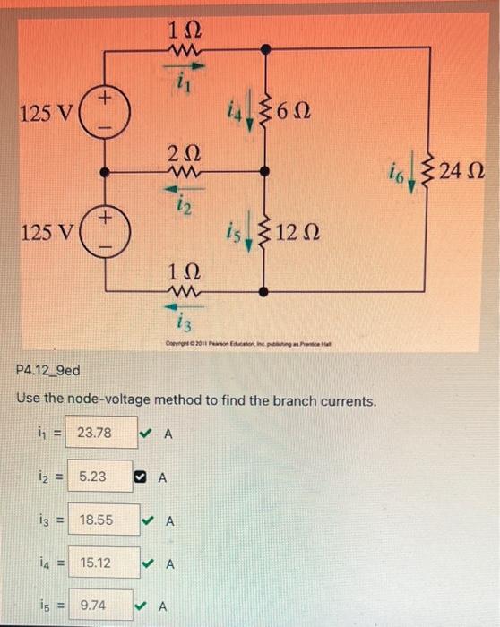 Solved P4.12.9ed Use the node-voltage method to find the | Chegg.com