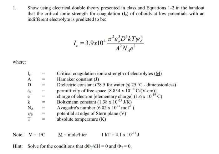 1. Show using electrical double theory presented in | Chegg.com