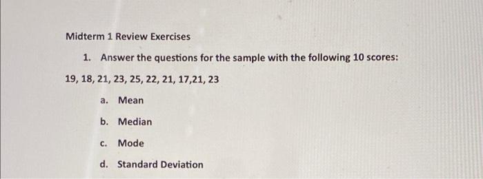 Solved Midterm 1 Review Exercises 1. Answer the questions | Chegg.com