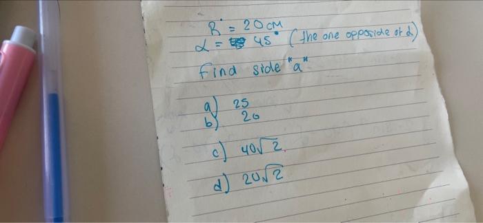 R = 20cm L = te 45° (the one opposide ord) 《 (of find | Chegg.com