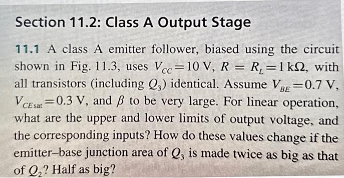 Solved Section 11.2: Class A Output Stage BE 11.1 A class A | Chegg.com