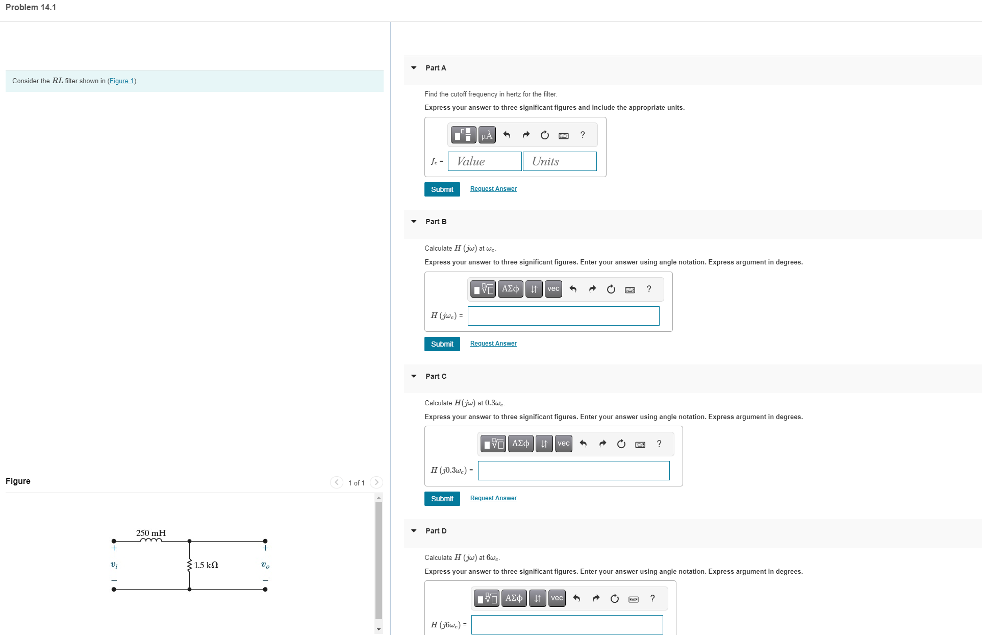 Solved Problem 14.1Consider the RL ﻿filter shown in (Figure | Chegg.com