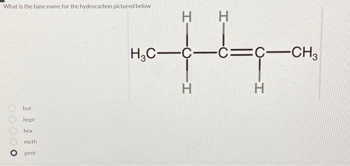 Solved What is the base name for the hydrocarbon pictur- but | Chegg.com