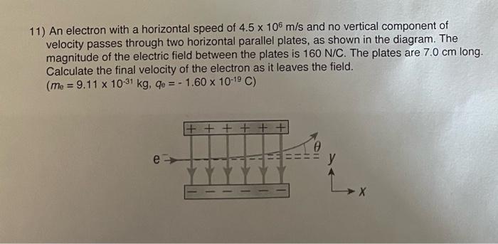 Solved 11) An electron with a horizontal speed of 4.5×106 | Chegg.com