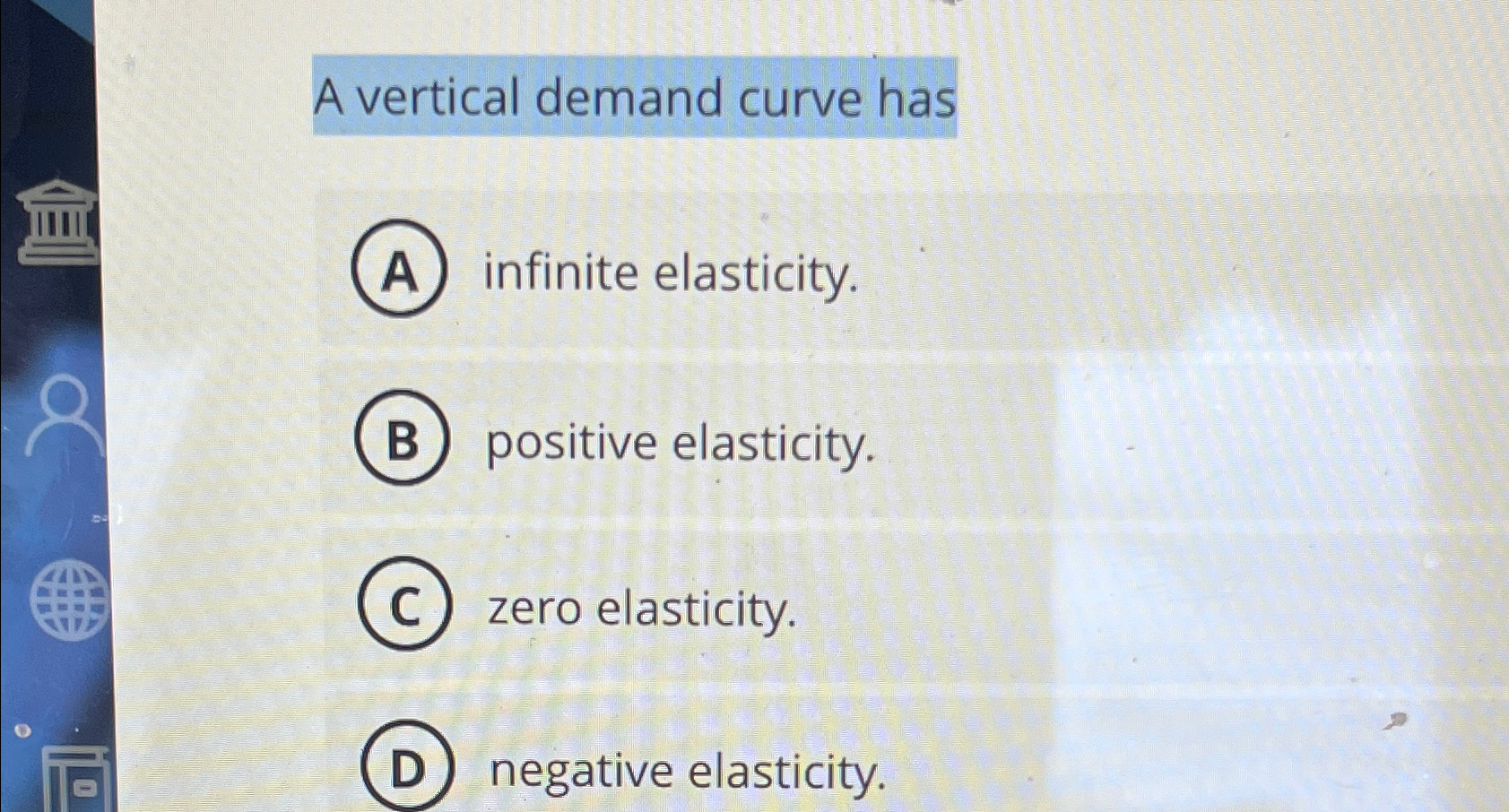 Solved A vertical demand curve hasinfinite | Chegg.com